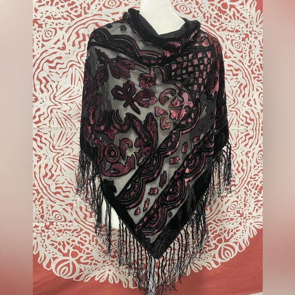 uknown | Accessories | Silk Womens Velvet Purple Floral Detailed Scarf ...